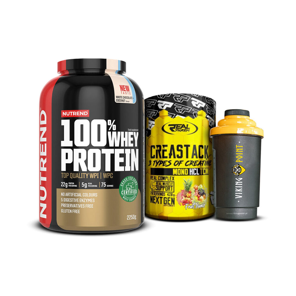 Nutrend 100% Whey Protein 2250g + Real Pharm Crea stack 420g+ shaker - Viking Point